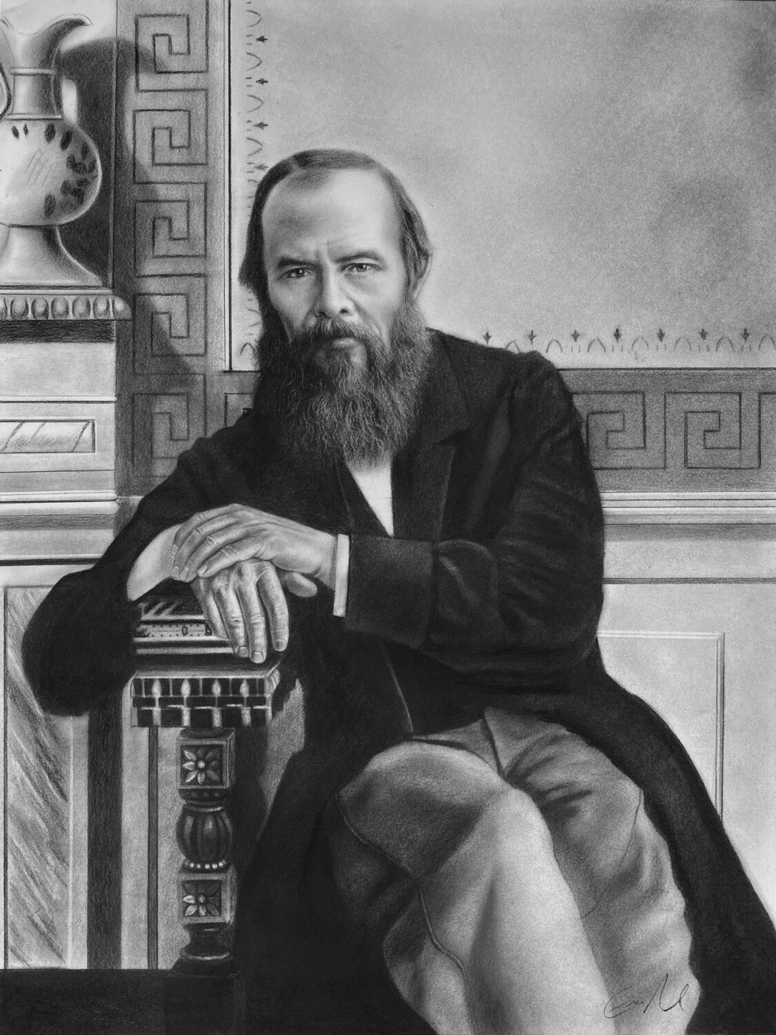 Portrait of Fyodor Dostoevsky by Eric Armusik (2021) : Drawing Charcoal ...