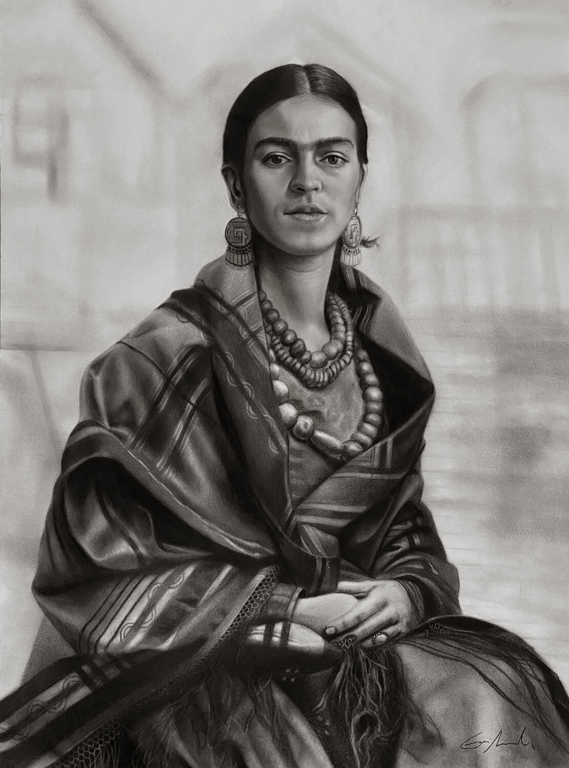 Portrait of Frida Kahlo by Eric Armusik (2022) : Drawing Charcoal on ...