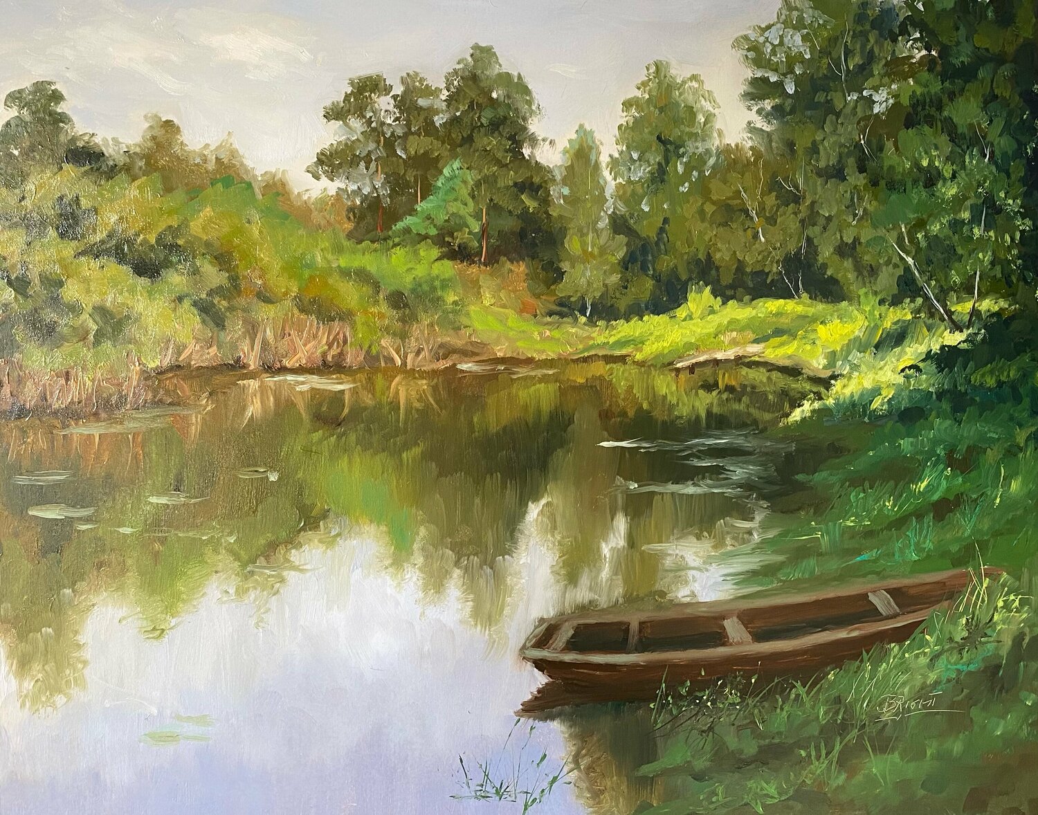 The Inlet by Julia Bright (N.D) : Painting Oil on Wood - Singulart