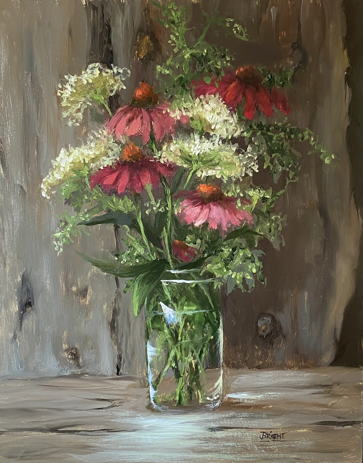 Echinacea With Wood Plank by Julia Bright (N.D) : Painting Oil on Wood ...