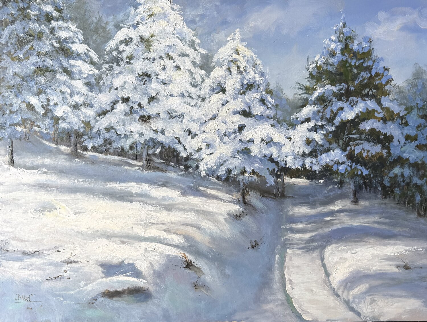 A Snowy Path by Julia Bright (N.D) : Painting Oil on Wood - Singulart