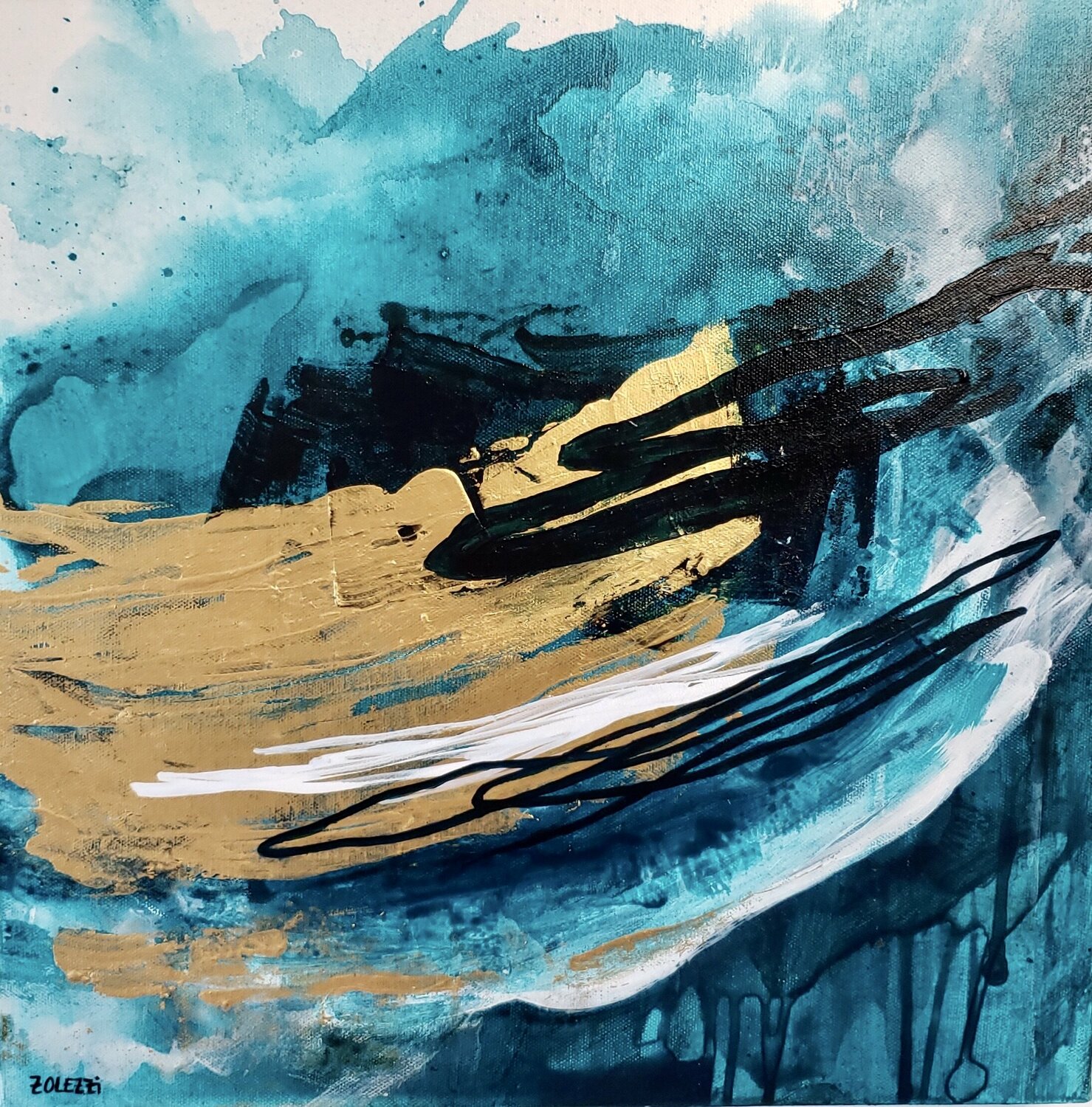 Golden Wave de Sofia Zolezzi (2021): Pintura Acrílico en Lienzo - Singulart