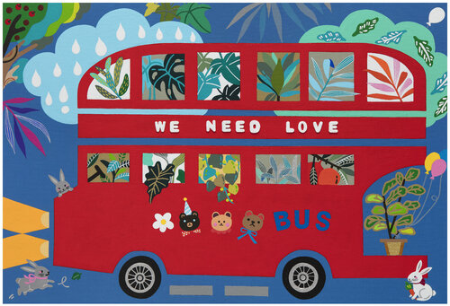 Plant School Bus (Red School Bus) by Mia Kim (2021) : Painting Acrylic ...