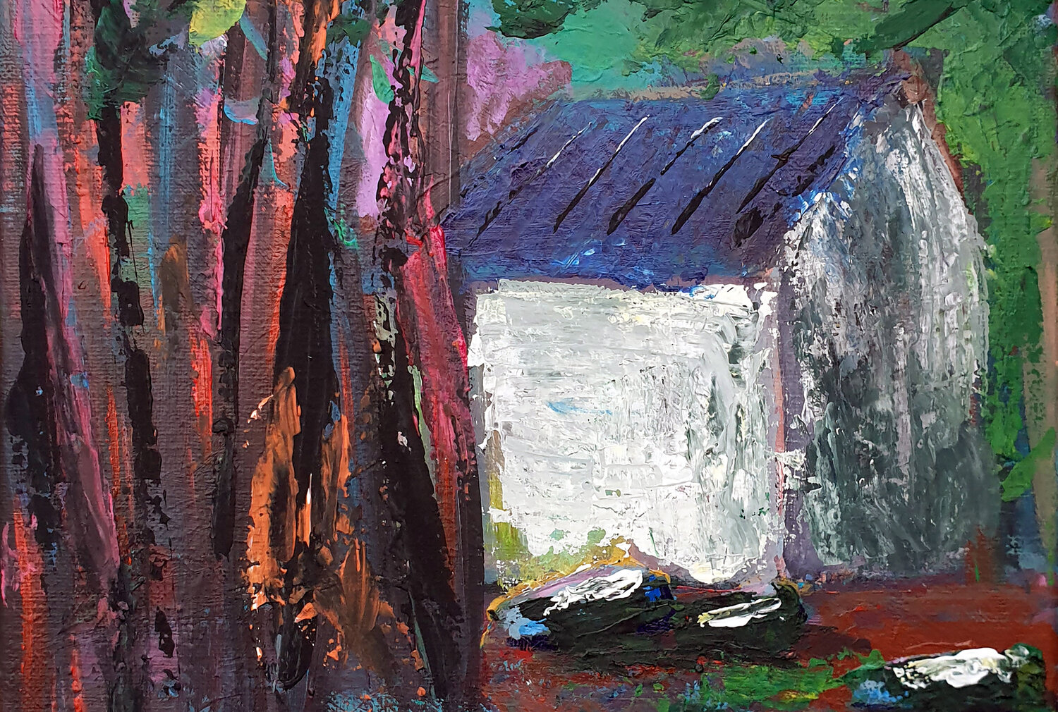 Cabane en forêt by Philippe Abril (2023) : Painting Acrylic on Canvas - SINGULART