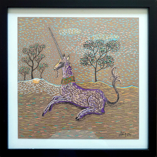 Licorne au trait by Philippe Abril (2024) : Painting Felt, Ink on Paper ...