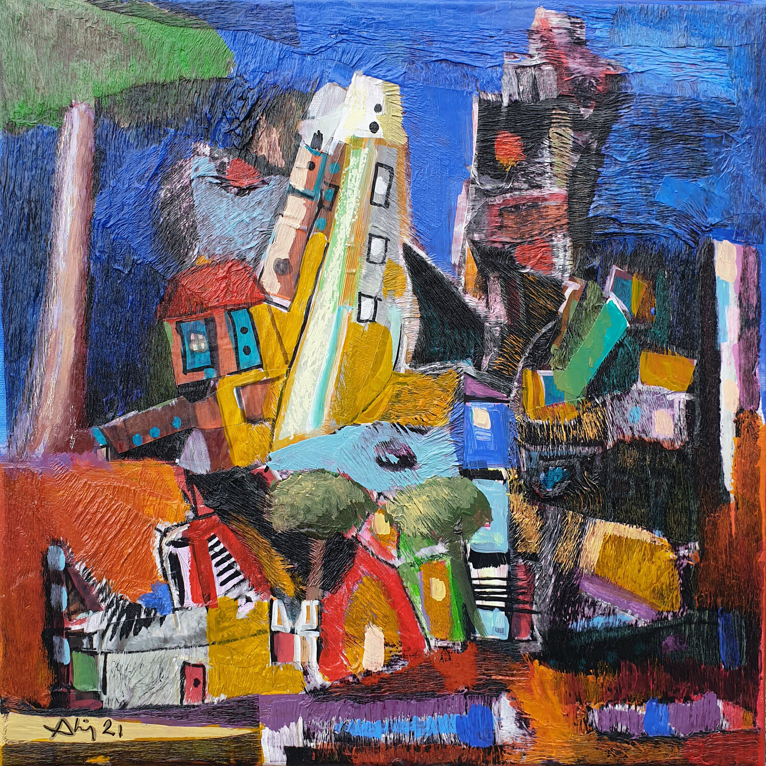 Villa Marina by Philippe Abril (2021) : Painting Acrylic, Collage on Canvas - Singulart