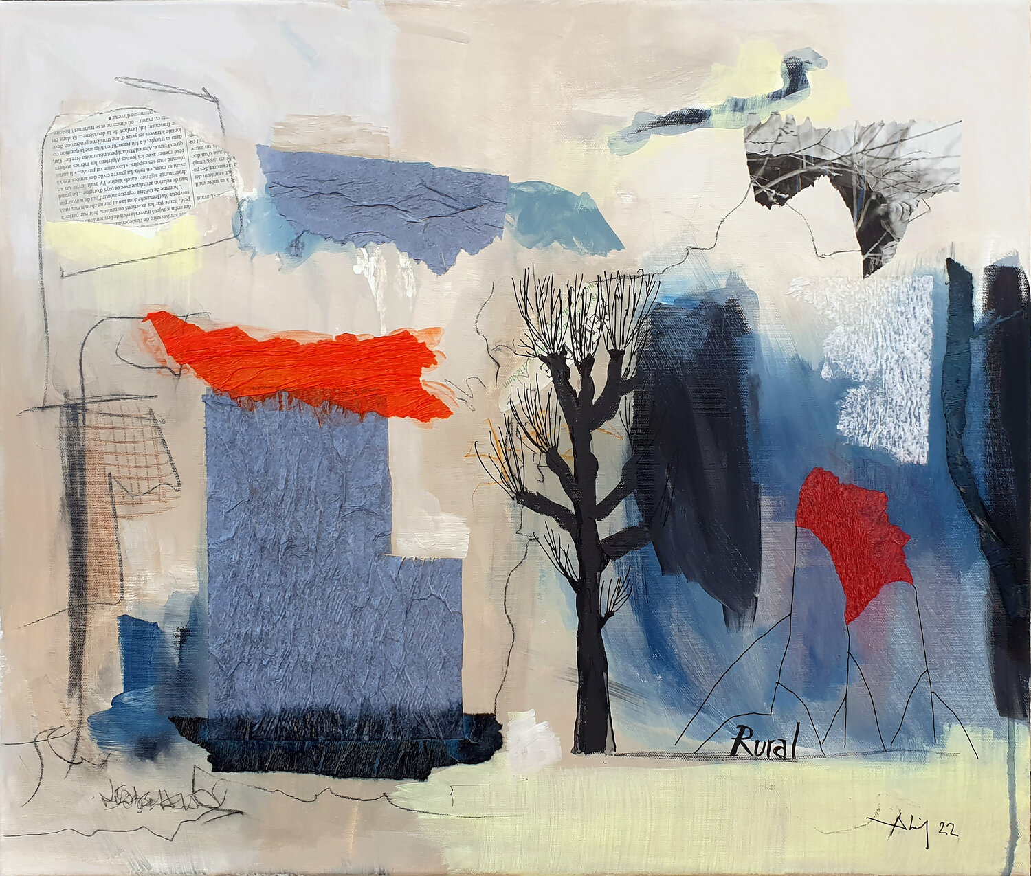 Rural by Philippe Abril (2022) : Painting Acrylic, Collage on Canvas - Singulart