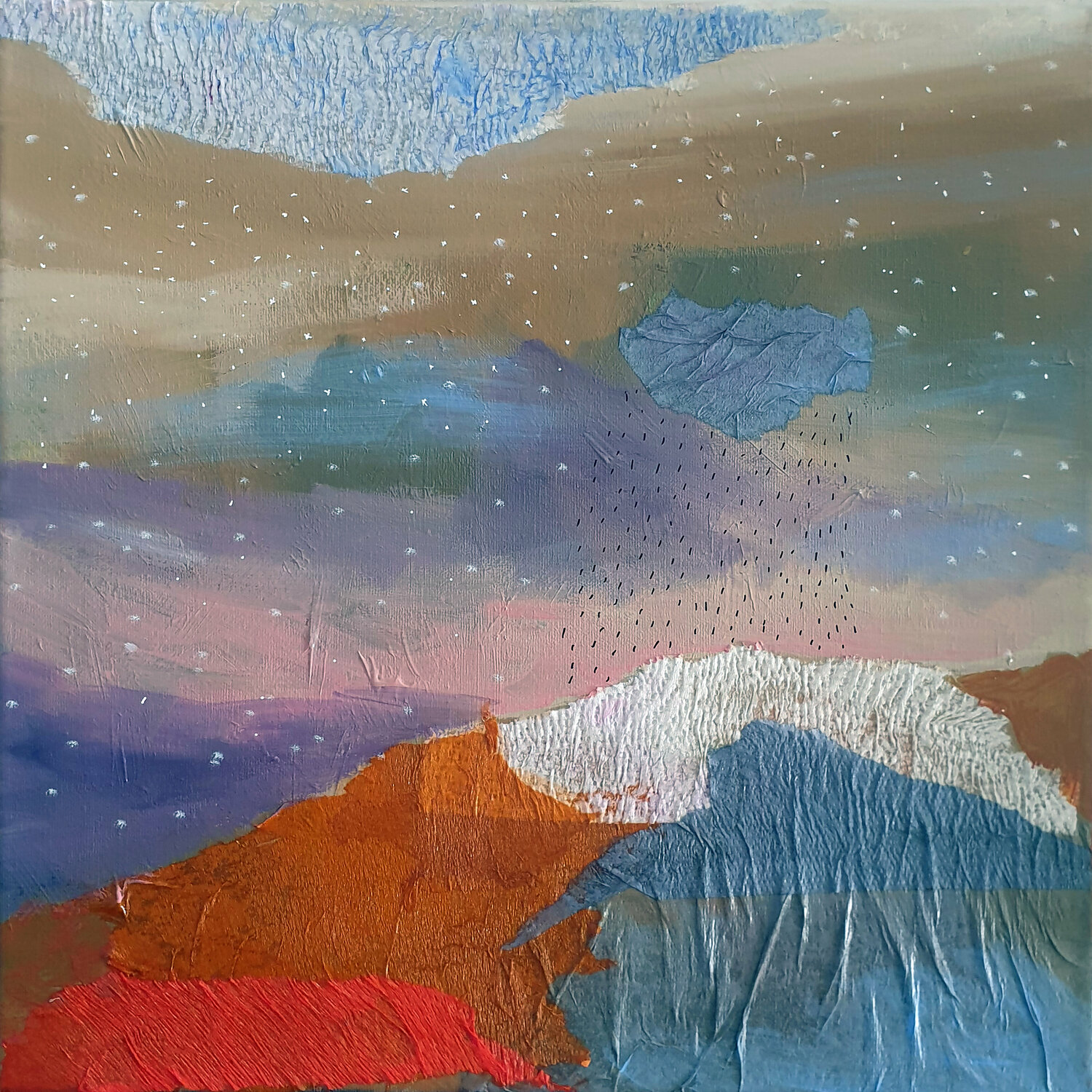 Pluie et neige mêlées von Philippe Abril (2022): Malerei Acryl, Collage auf Leinwand - Singulart