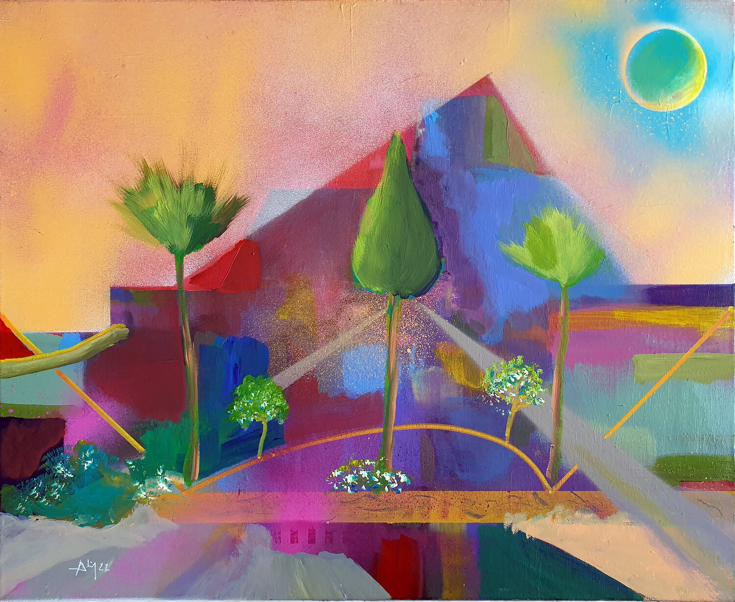 Lune verte by Philippe Abril (2022) : Painting Acrylic, Spray Paint on Canvas - Singulart