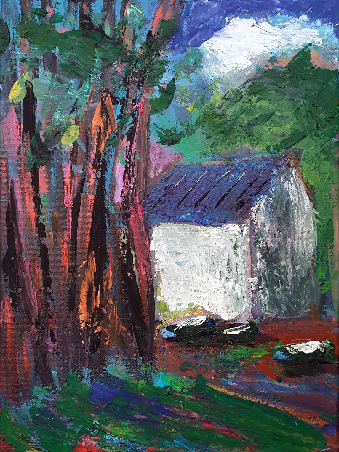 Cabane en forêt by Philippe Abril (2023) : Painting Acrylic on Canvas - Singulart