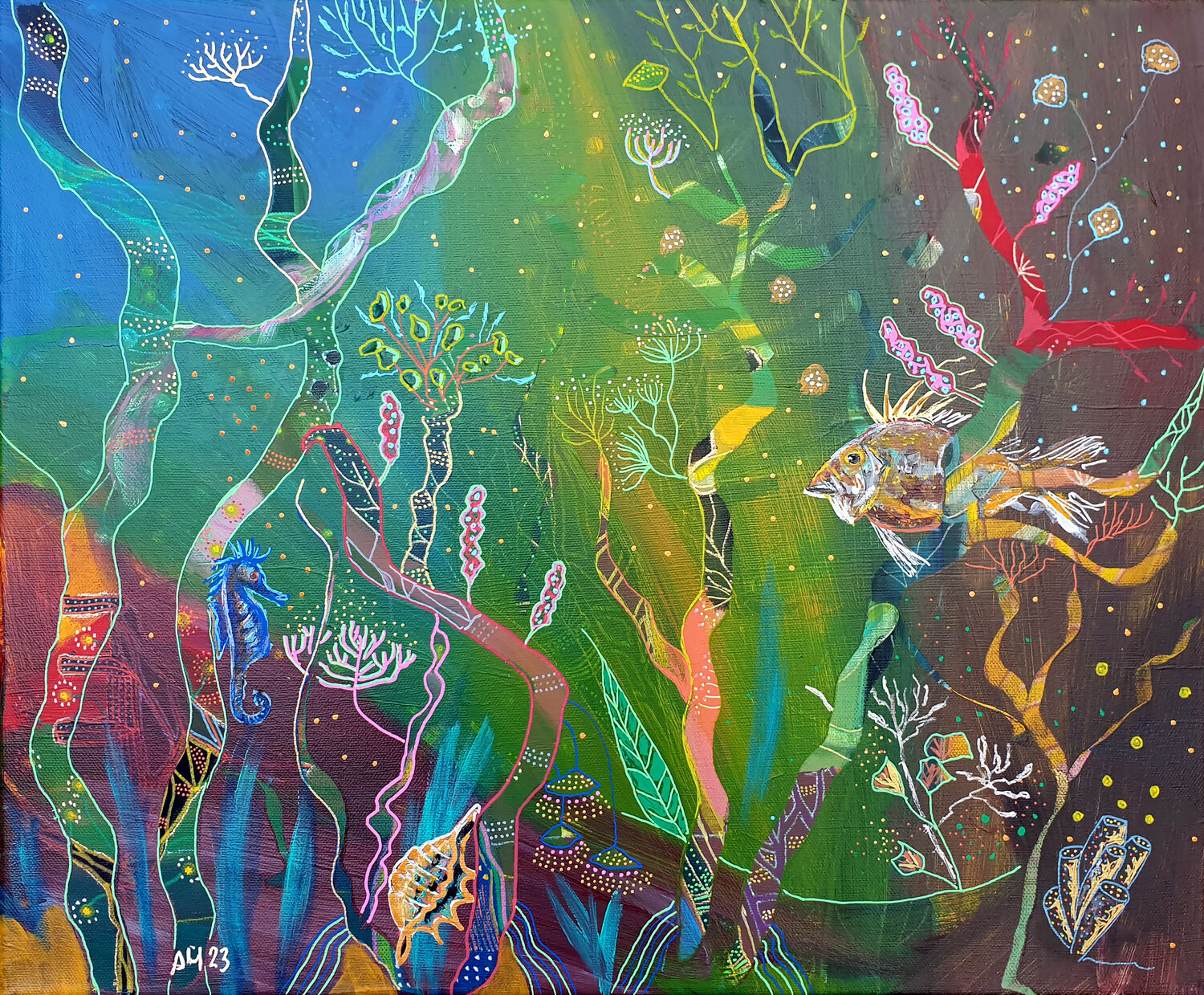 Fond marin von Philippe Abril (2023): Malerei Acryl, Filz auf Leinwand - Singulart