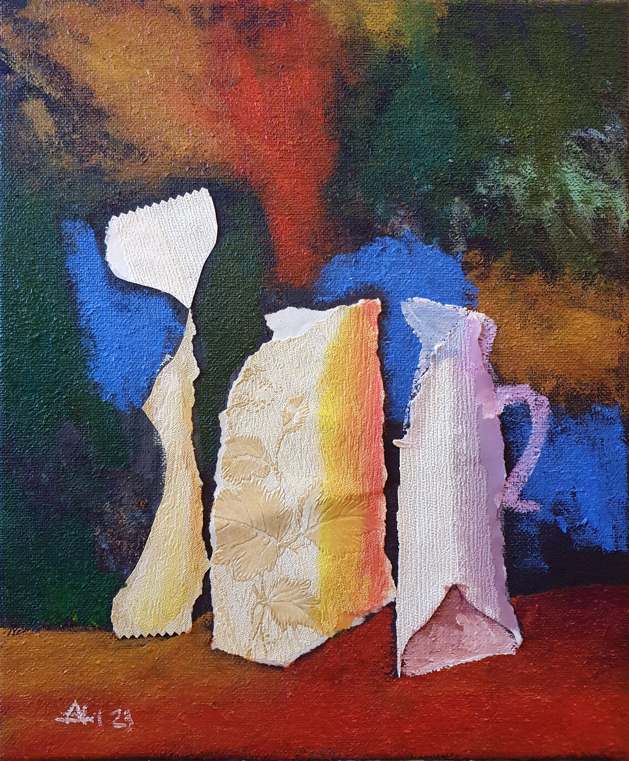 Trois éléments poétiques de Philippe Abril (2023) : Peinture Acrylique, Collage sur Toile ...