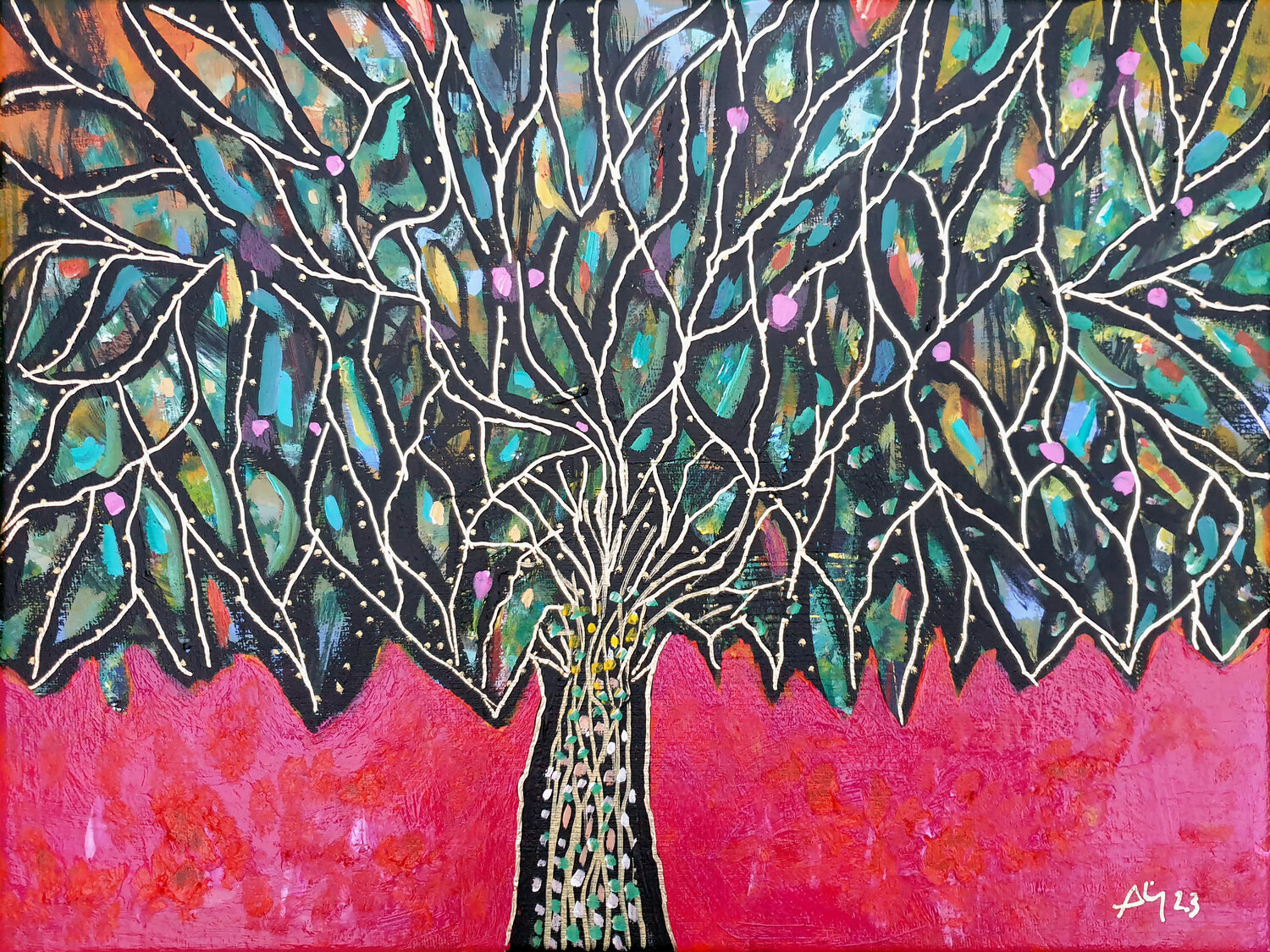 21 oiseaux dans l'arbre de vie by Philippe Abril (2023) : Painting Acrylic, Felt on Canvas ...