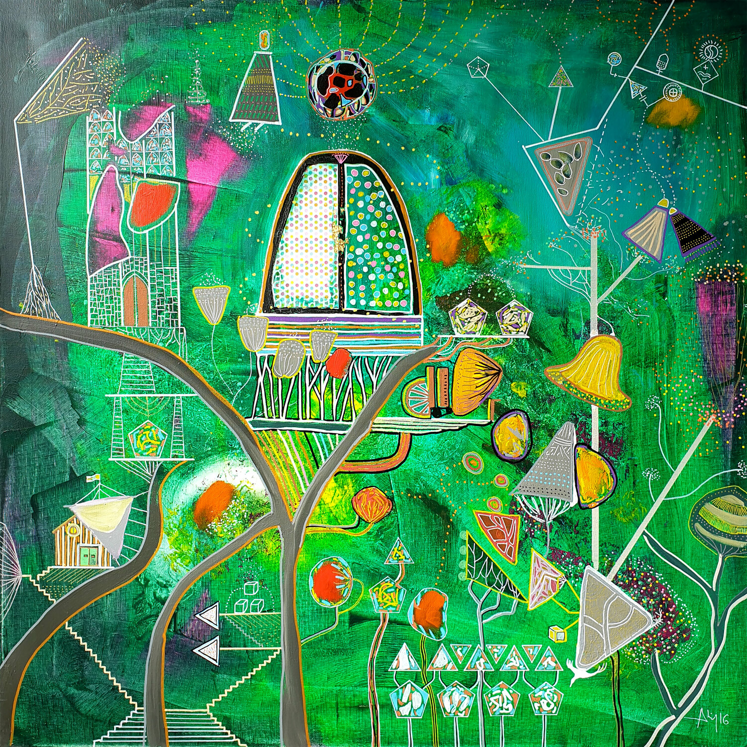 Les cabanes du cœur by Philippe Abril (2016) : Painting Acrylic, Collage on Canvas - Singulart