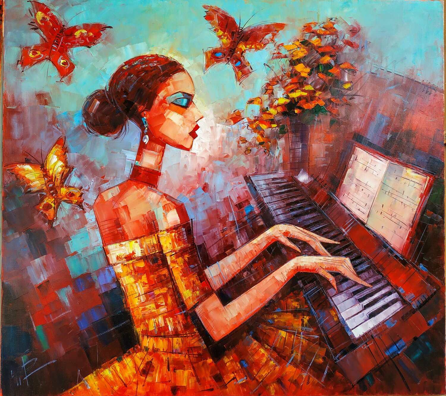 Girl Playing Piano Painting