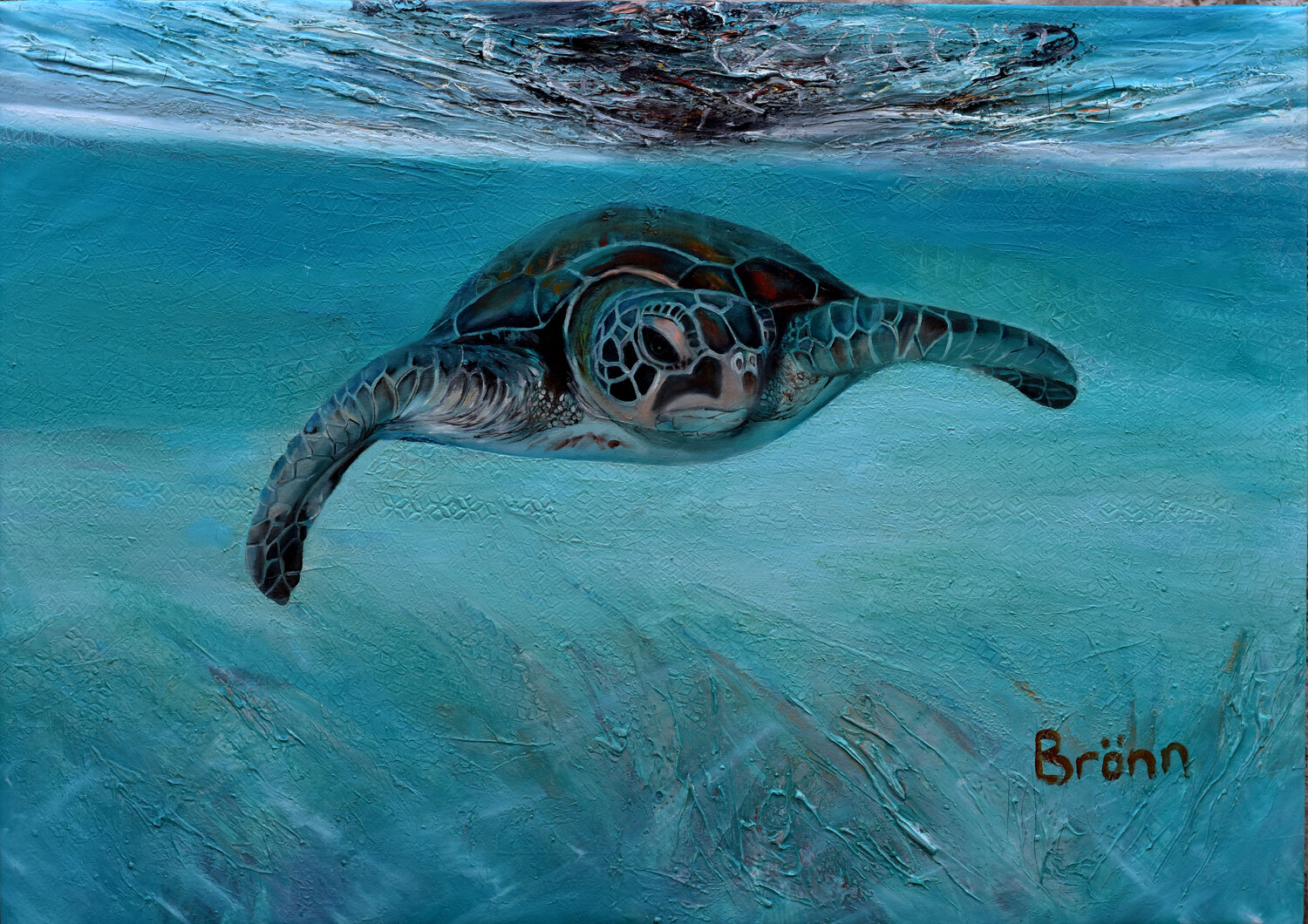 Turquoise Turtle Serenity by Gerdus Bronn (2023) : Painting Acrylic ...