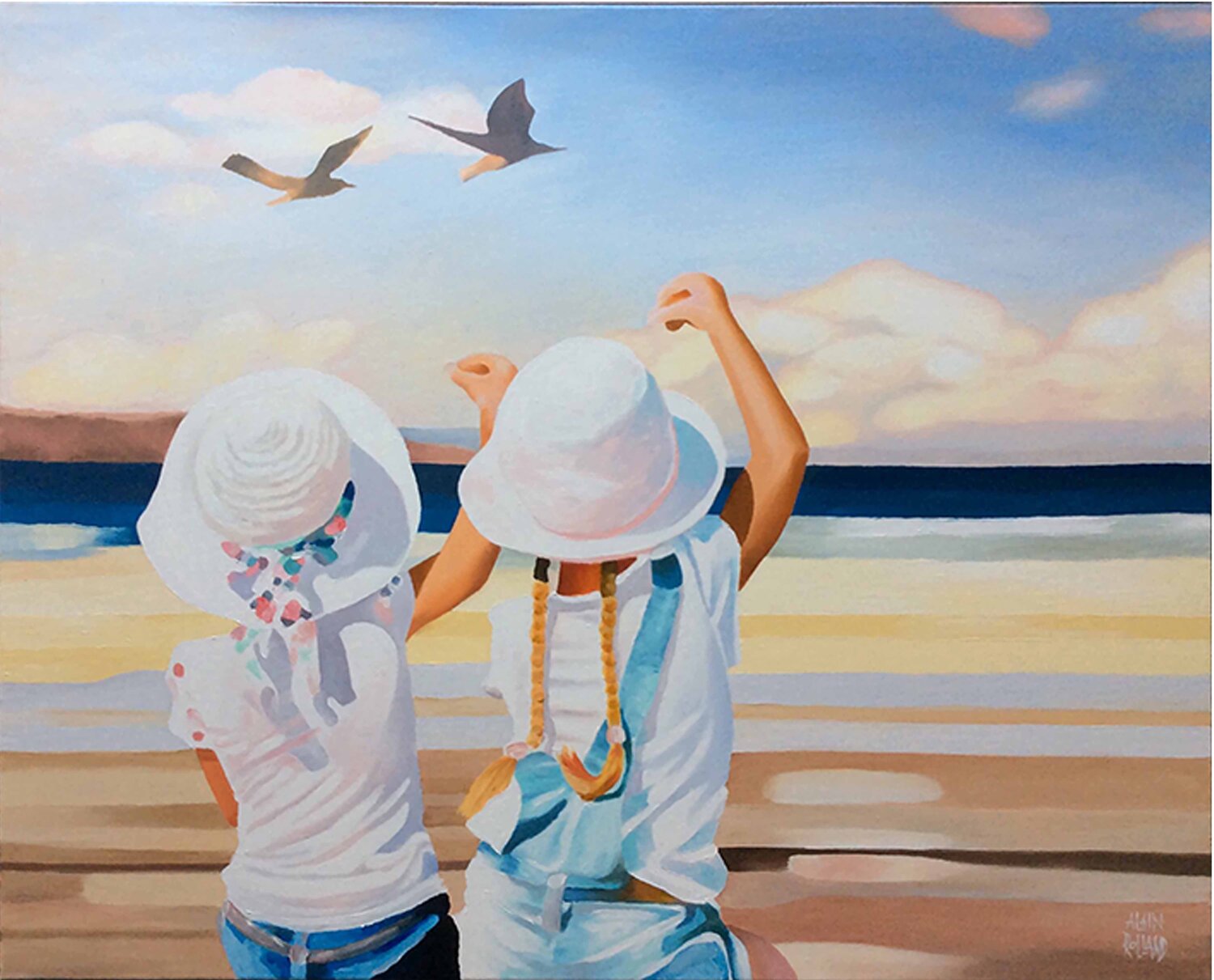 Ils regardent passer les oiseaux by Alain Rolland (2022) : Painting Oil on Canvas - Singulart