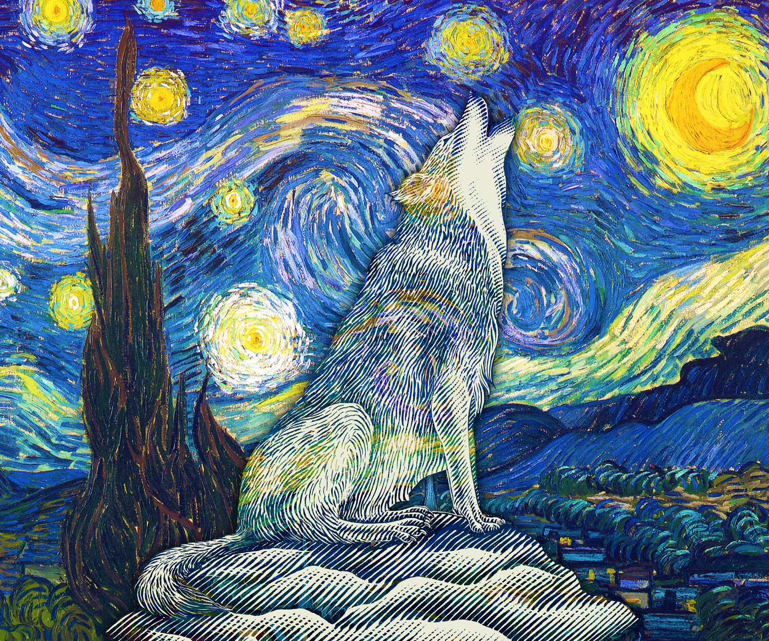 Wolf Howling Painting