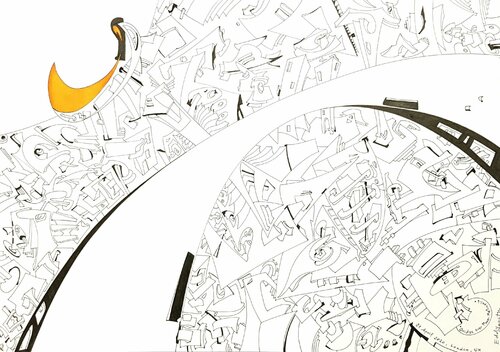 Bridge over Moon. Metropolis by EDI APOSTU (2020) : Drawing India Ink ...