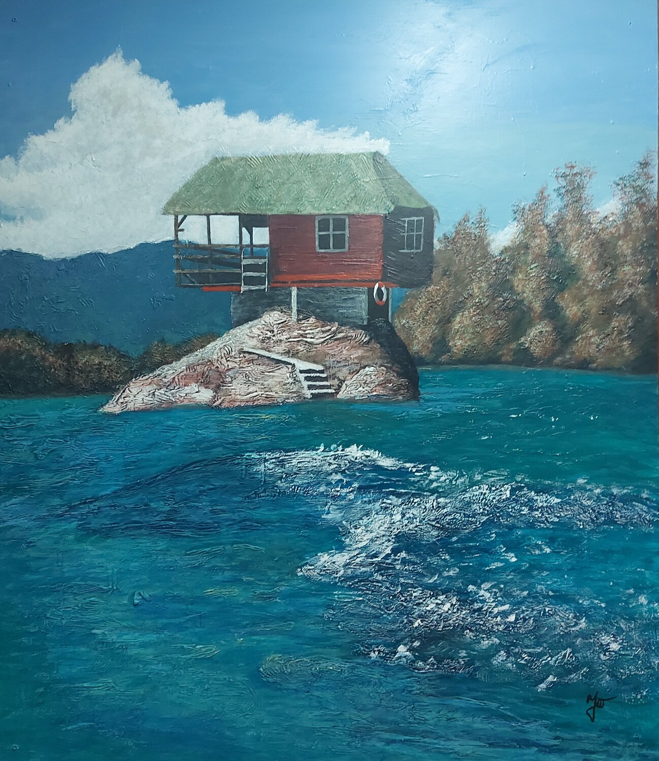 Drina River House by Jelena Tankosic (2023) : Painting Acrylic on Glass ...
