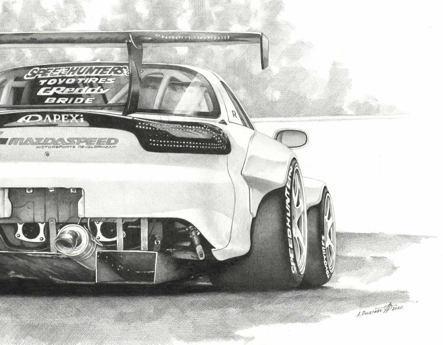 Mazda RX7 by Andrey Poletaev (2020) : Drawing Pencil, Graphite on Paper ...