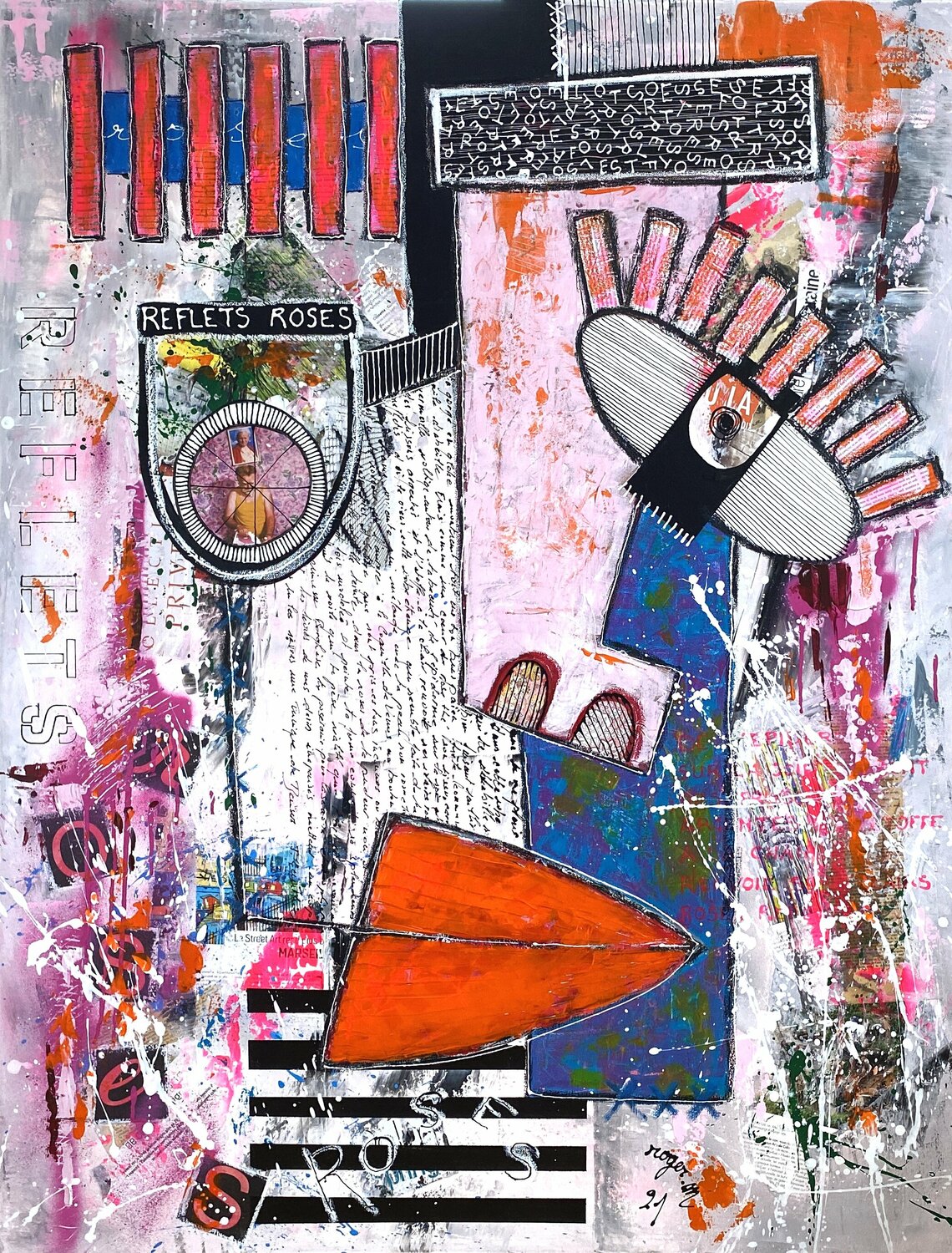 Reflets Roses by RogerM (2021) : Painting Acrylic, Collage on Canvas ...