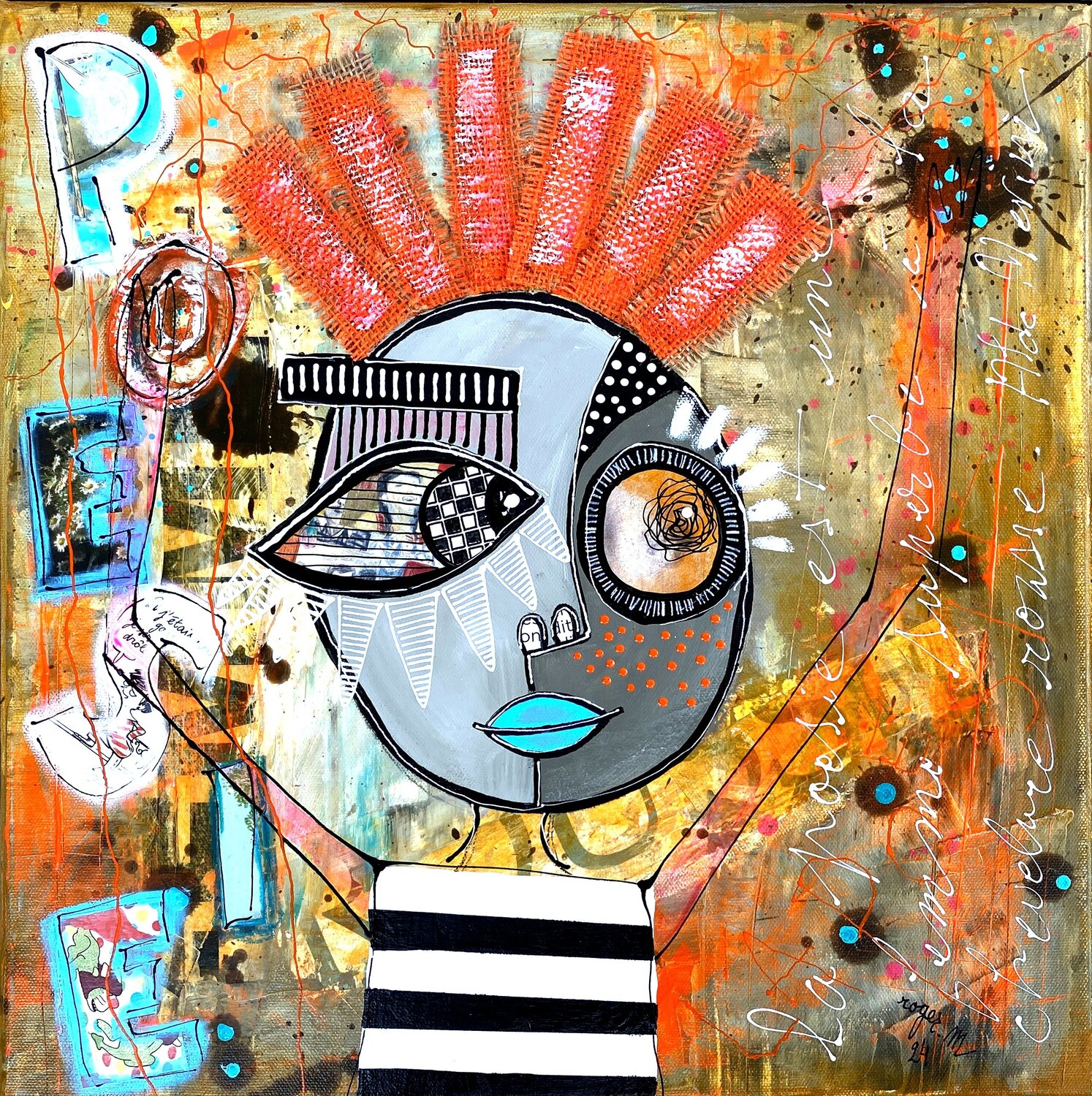 La Femme Rousse by RogerM (2024) : Painting Acrylic, Collage on Canvas ...