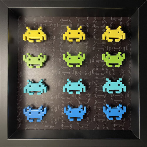 INVADERS II by SeCam (2022) : Other Media Spray Paint, Resin on Wood ...