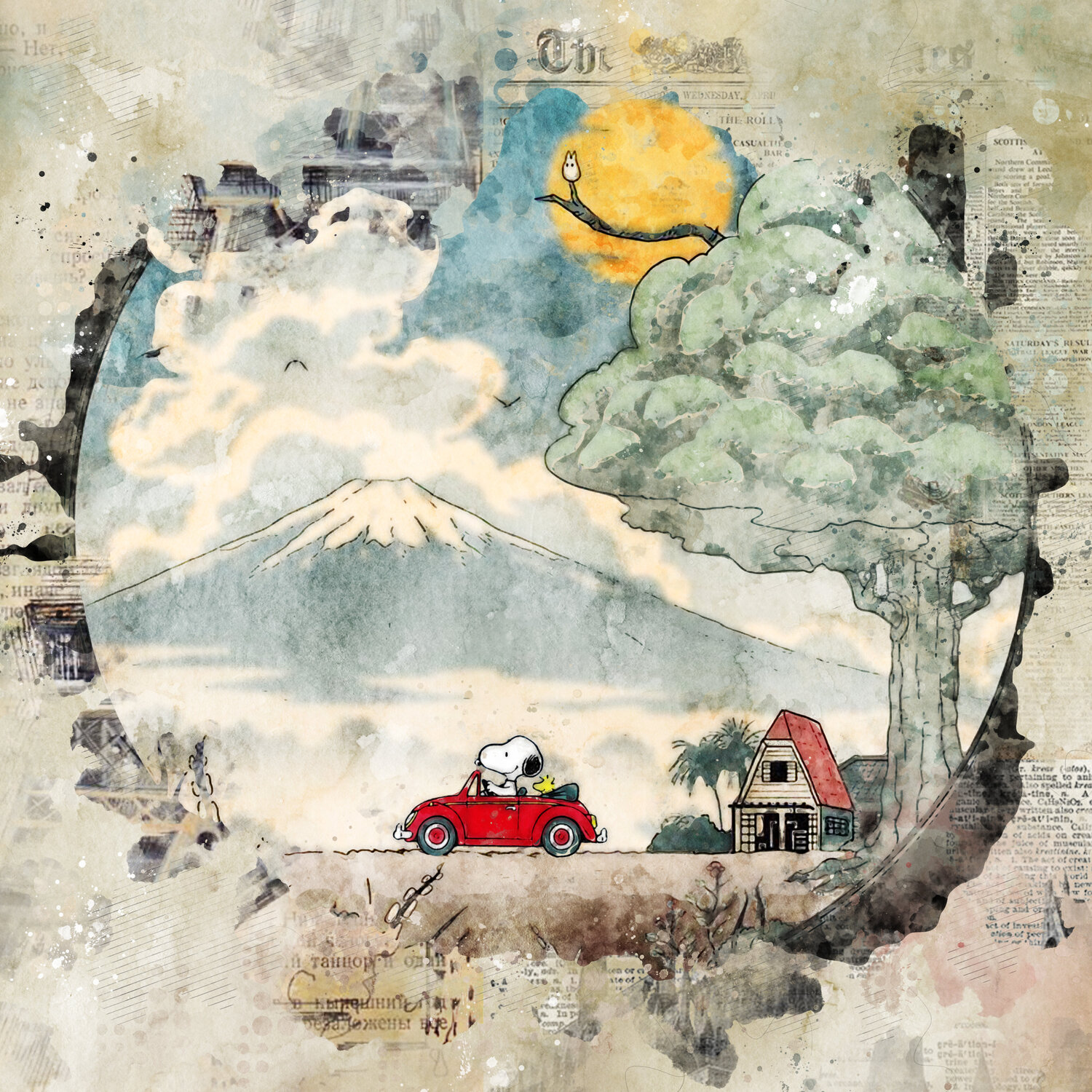 Snoopy : Road trip de Benny Arte (2023) : Impression Lithographie, Giclée sur Papier - Singulart