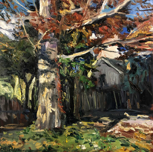 Autumn Light, View Across My Street by David Sheldon (2020) : Painting ...