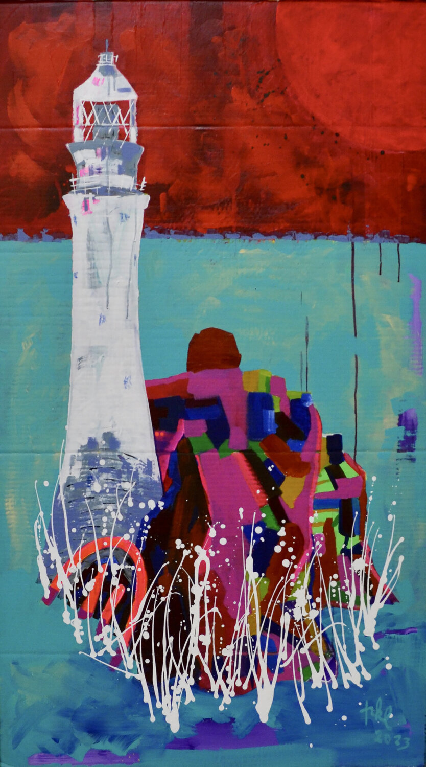 Fastnet lighthouse by Pamela Kenny-Levick (2023) : Painting Acrylic, Oil Pastel on Cardboard ...