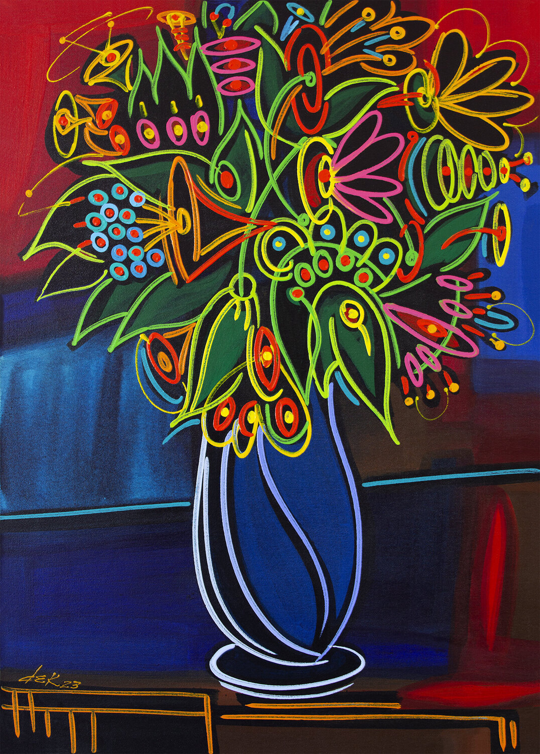 flower's vase von Dek (2023): Malerei Acryl auf Leinwand - Singulart