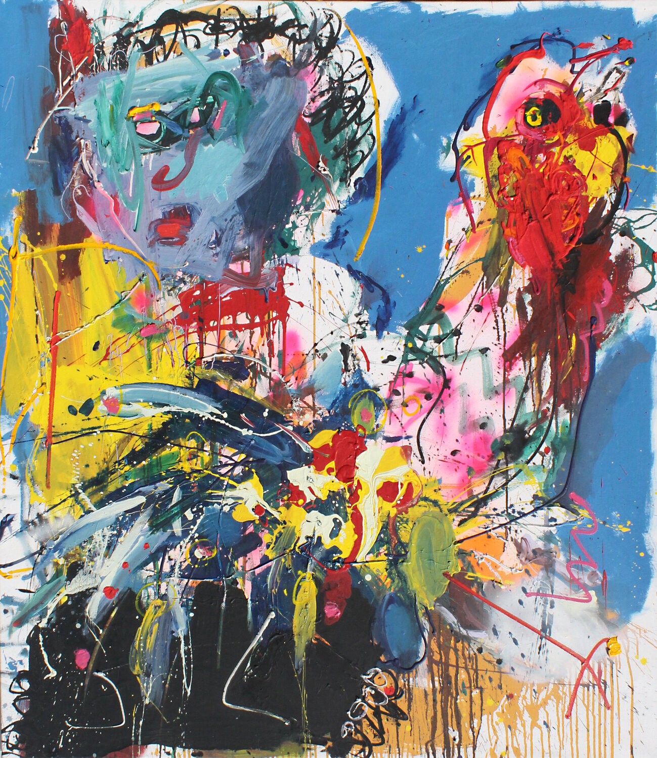 El homre con gallo by Dan Trantina (2022) : Painting Acrylic, Oil on ...