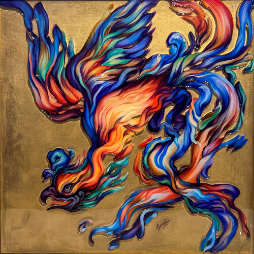 Simurg by Marjan Fahimi (2025) : Painting Oil, Resin on Wood - Singulart