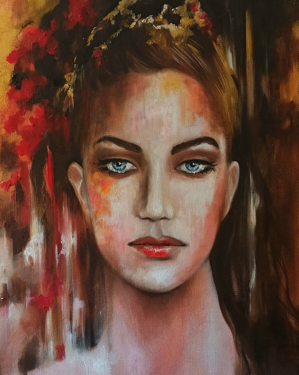 Fiori rossi tra i capelli von Anna Rita Angiolelli (2022): Malerei ...