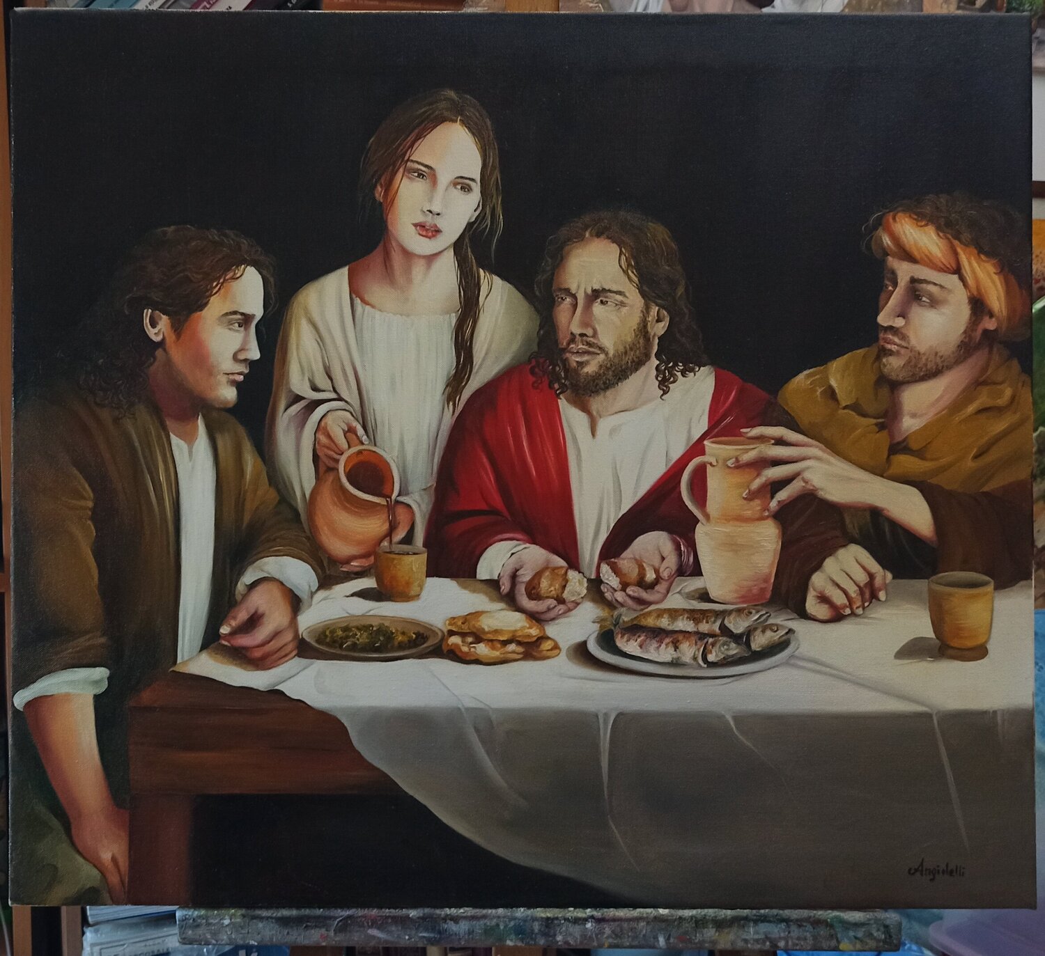 Cena in Emmaus by Anna Rita Angiolelli (2019) : Painting Oil on Canvas ...