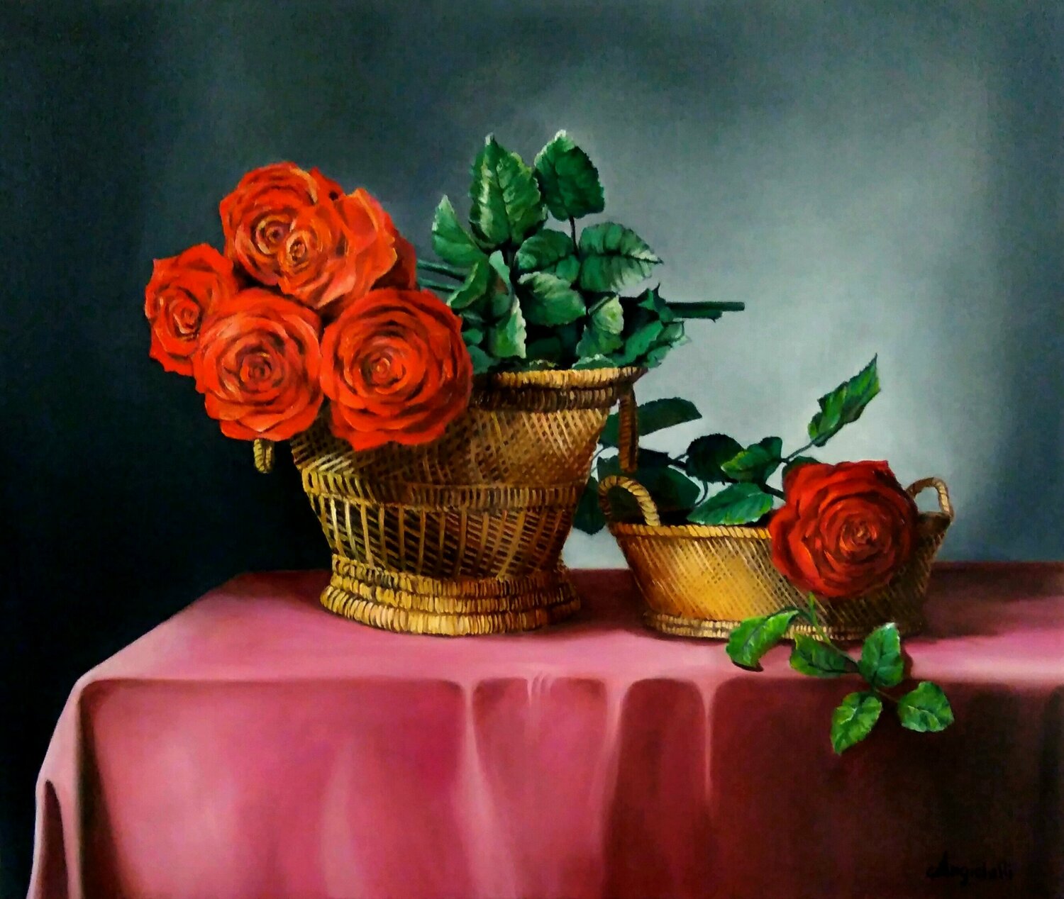 Cestini con rose rosse by Anna Rita Angiolelli (2019) : Painting Oil on ...