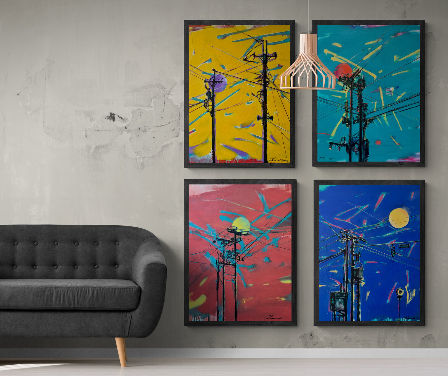 XXXL Urban painting-"Electricity"-Pop art-Polyptych-Bright-Street art ...