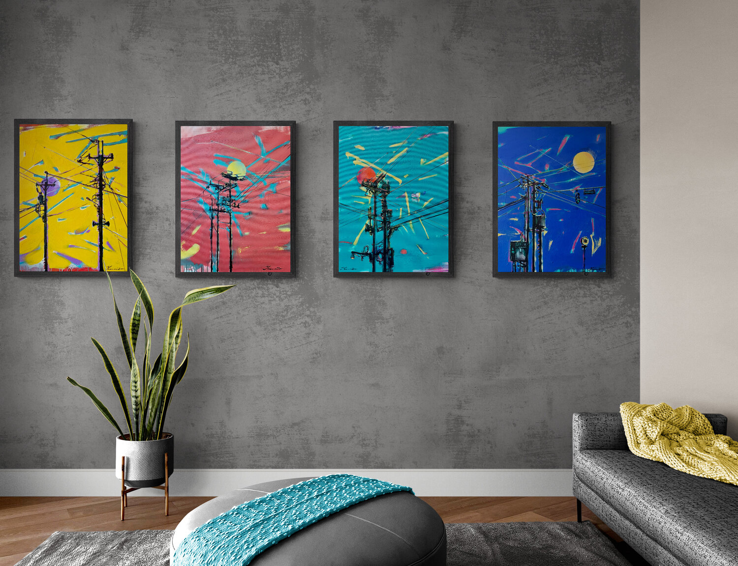 XXXL Urban painting-"Electricity"-Pop art-Polyptych-Bright-Street art ...