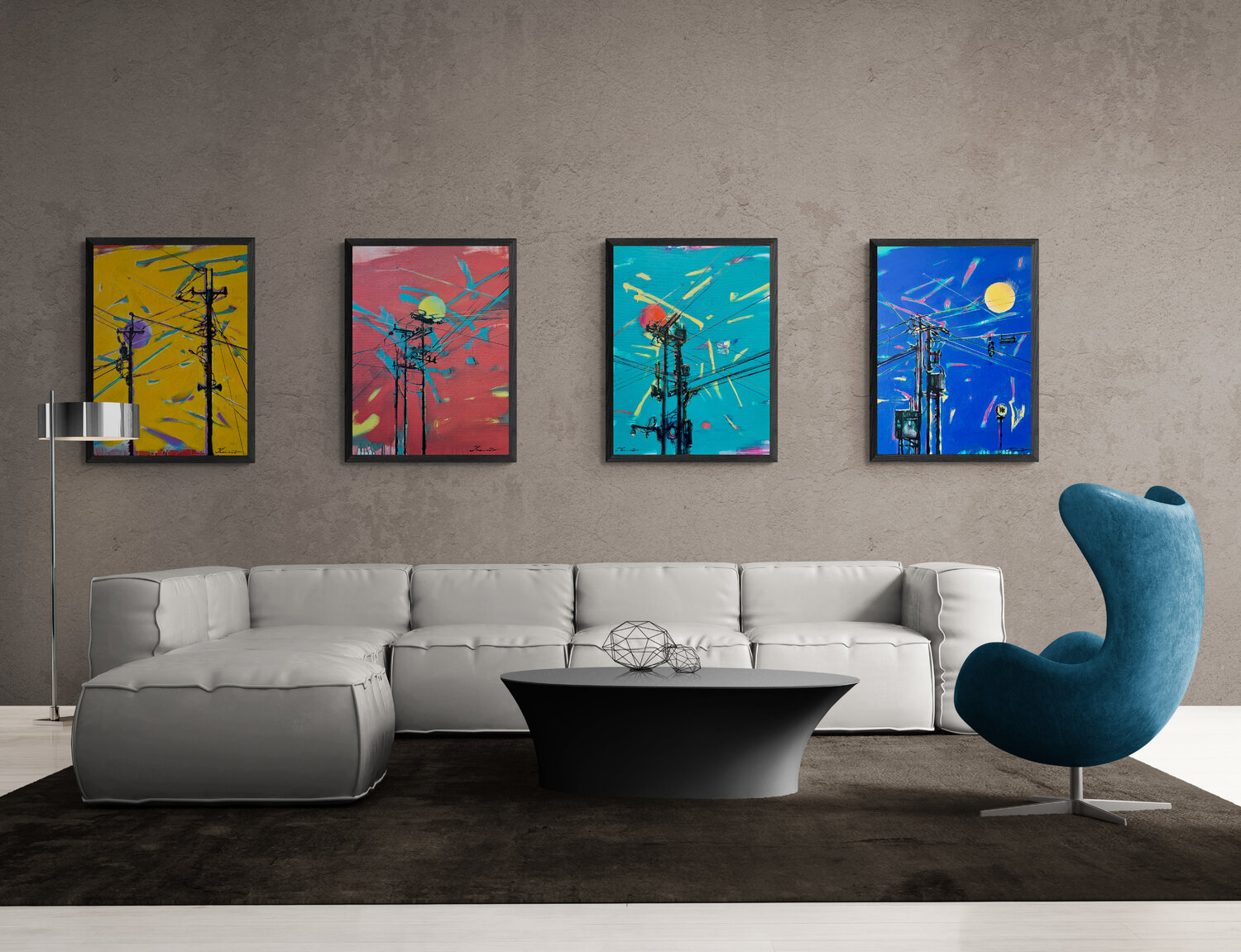 XXXL Urban painting-"Electricity"-Pop art-Polyptych-Bright-Street art ...