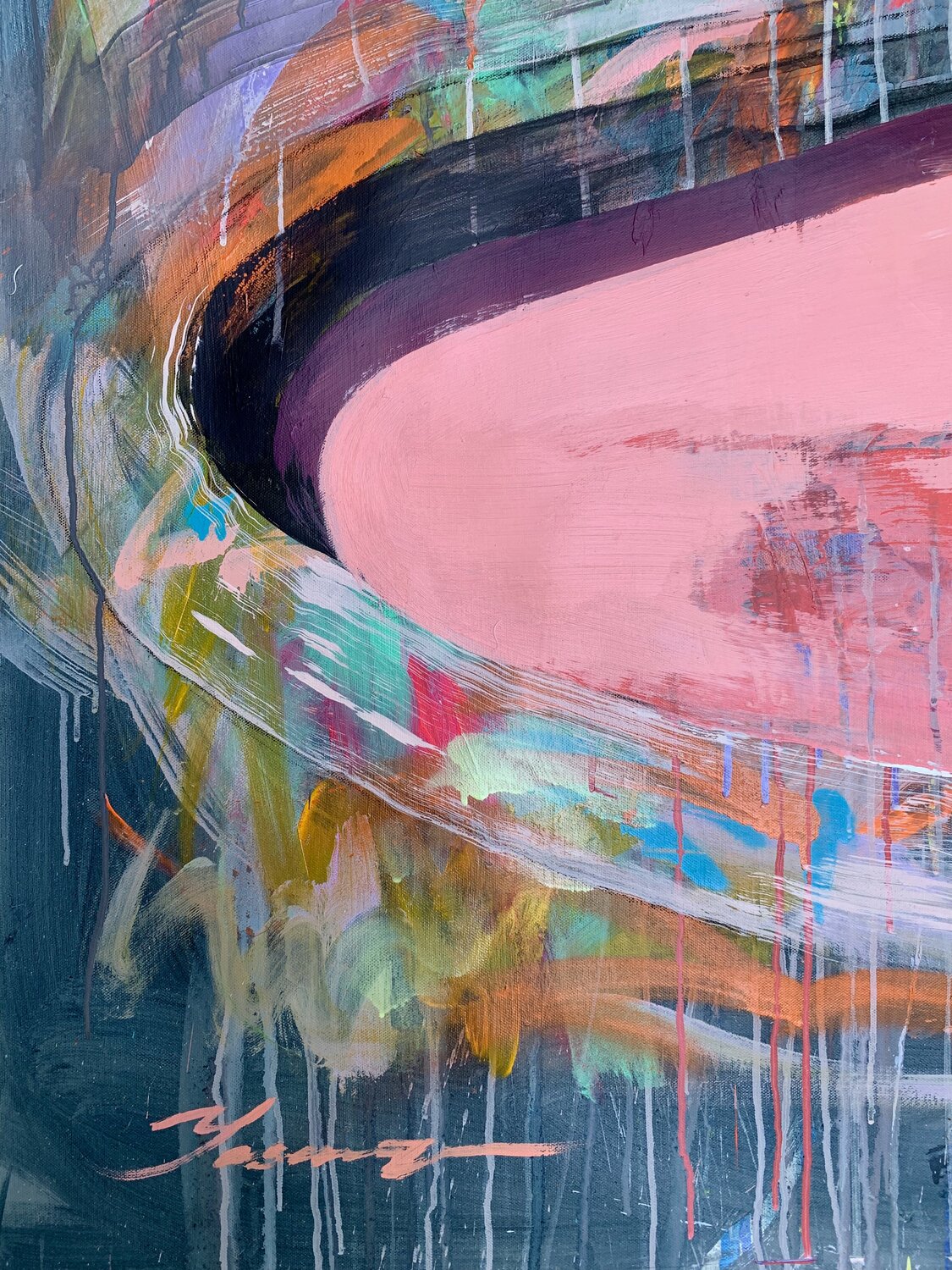 XXXL Large Painting - "Pink pool" - House - Urban - Pink ...