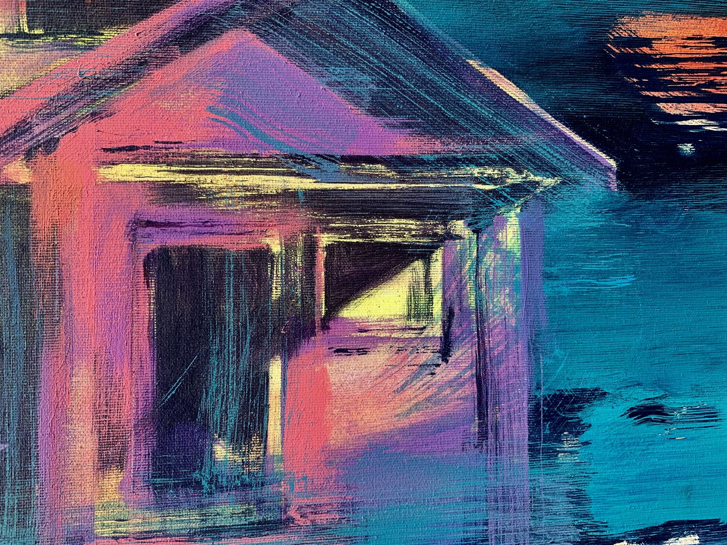 XXXL Large Painting - "Before the rain" - House - Urban - Blue ...