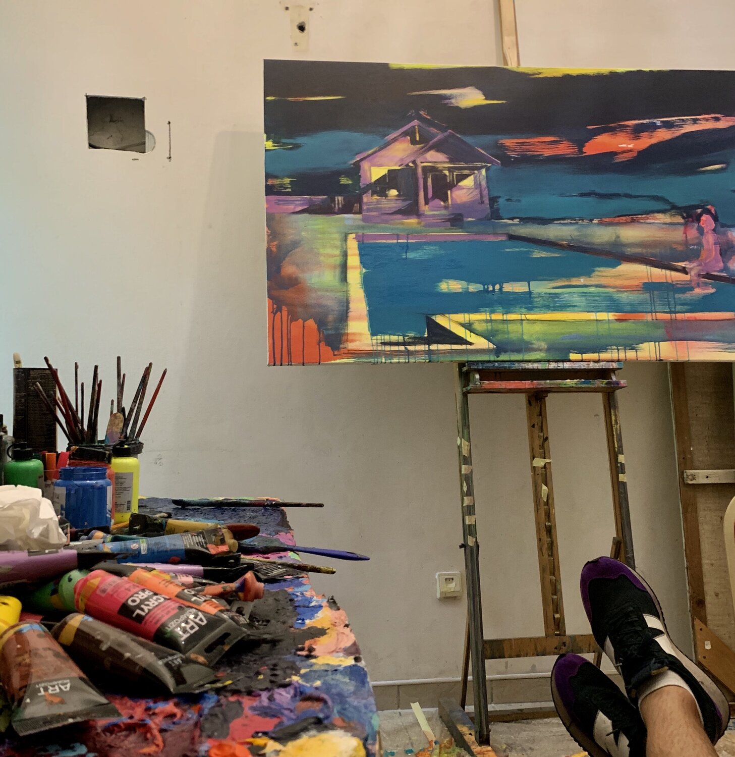 XXXL Large Painting - "Before the rain" - House - Urban - Blue ...