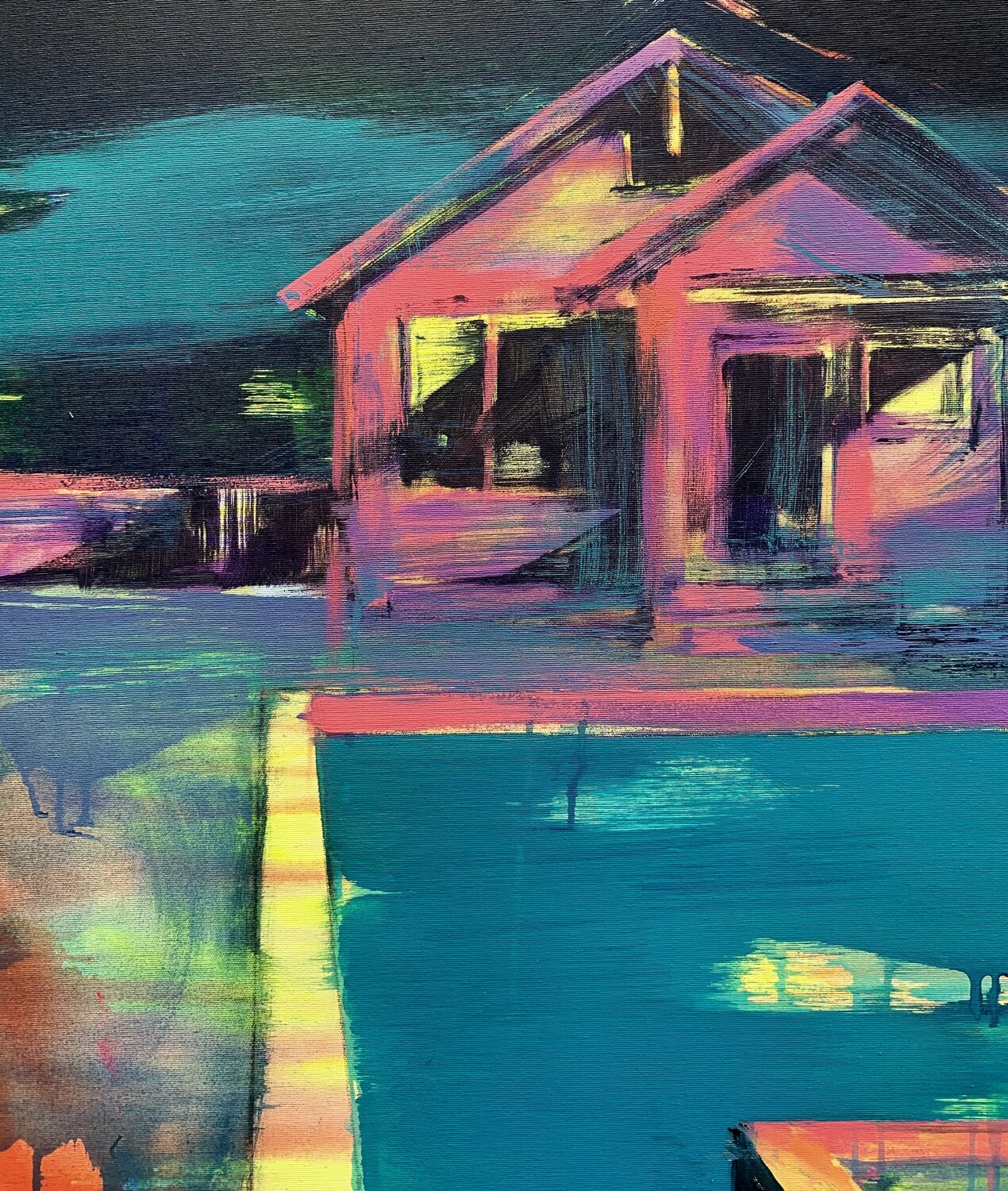 XXXL Large Painting - "Before the rain" - House - Urban - Blue ...