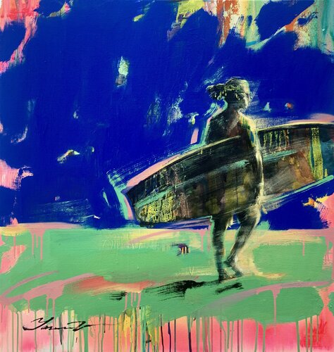Bright seascape - "SURF" - Pop Art - Urban Art - Surfer - Sunset ...