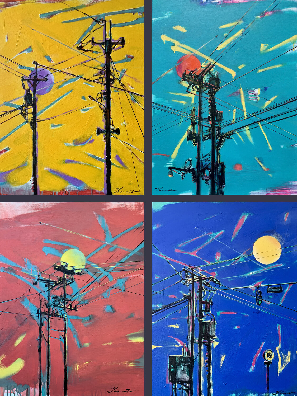XXXL Urban painting-"Electricity"-Pop art-Polyptych-Bright-Street art ...