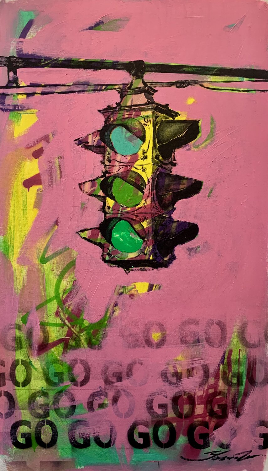 Pink vertical painting - "GO" - Pop Art - Street Art - Traffic light ...