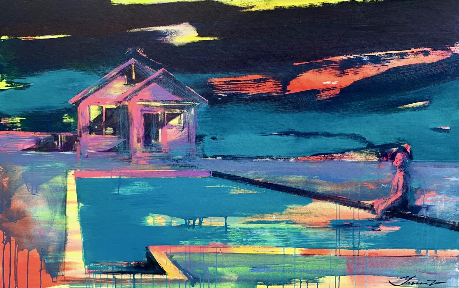 XXXL Large Painting - "Before the rain" - House - Urban - Blue ...