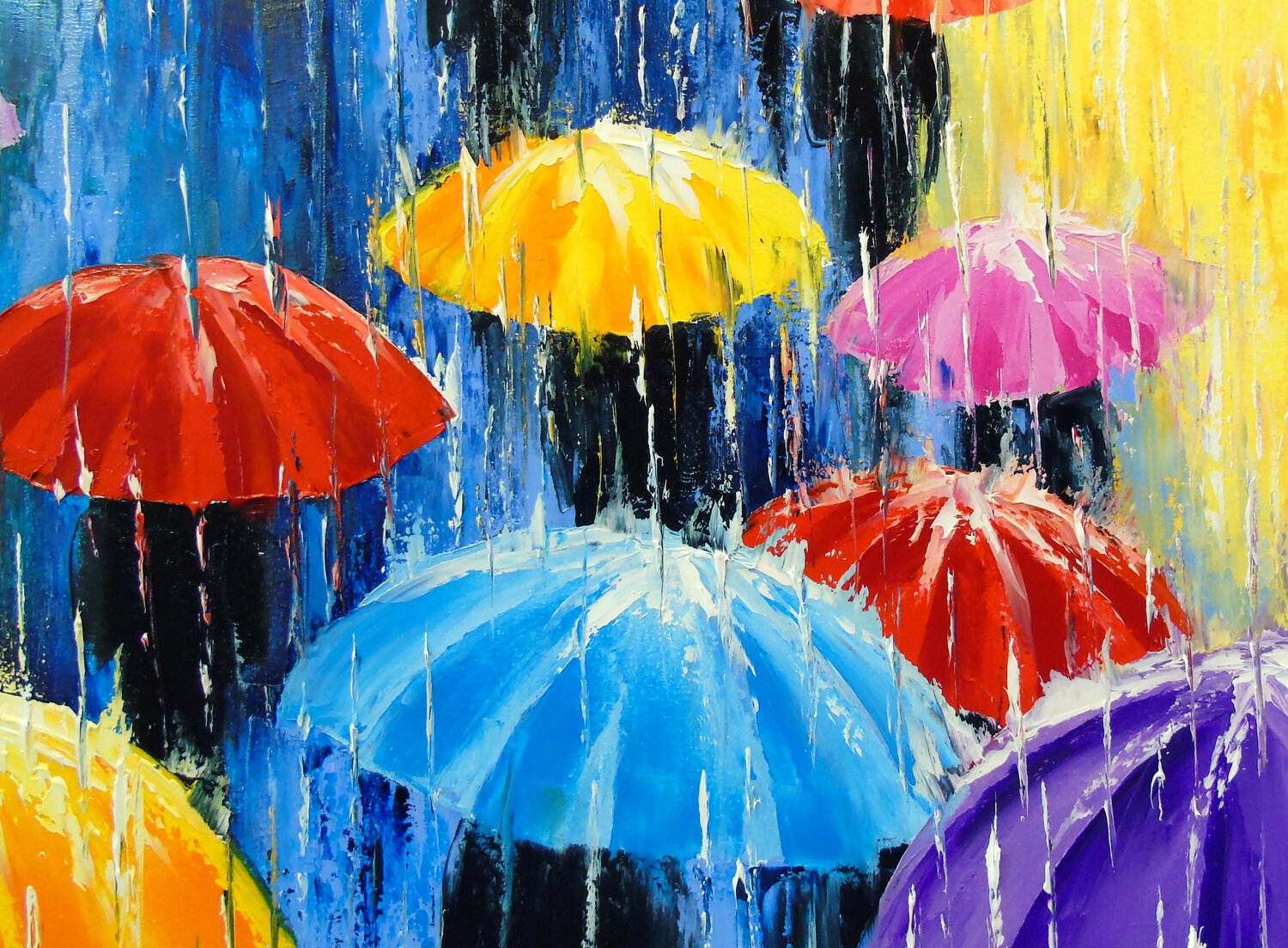 Rain in colorful umbrellas by Olha Darchuk (2021) : Painting Oil on ...