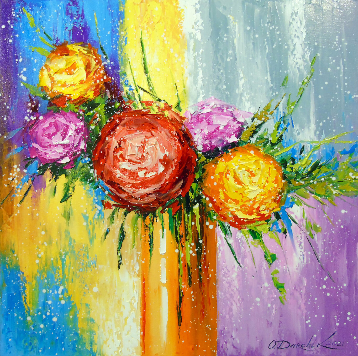Bouquet of bright flowers by Olha Darchuk (2021) : Painting Oil on ...